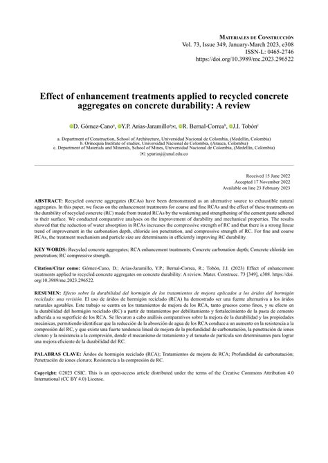 Pdf Effect Of Enhancement Treatments Applied To Recycled Concrete Aggregates On Concrete