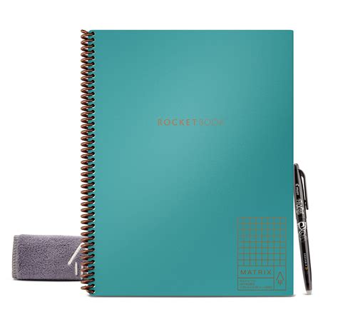 Rocketbook Matrix Smart Reusable Ans Sustainable Smart Spiral Notebook Teal Letter Size Eco