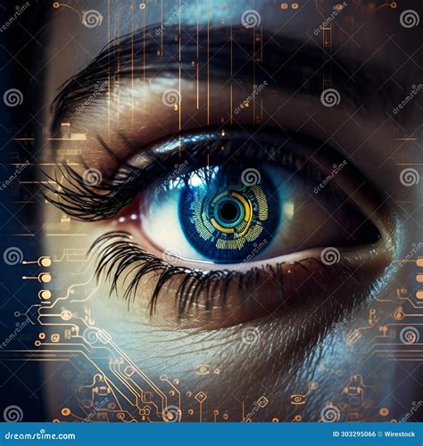 The Eye Of A Person With A Computer Circuiting Pattern Behind Them