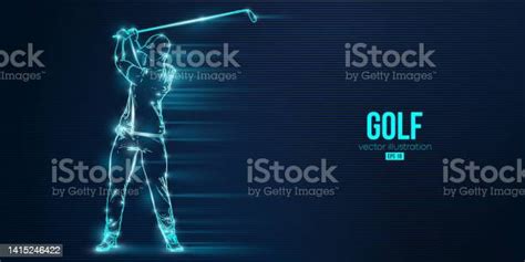 파란색 배경에 골프 선수의 추상적인 실루엣 골퍼 남자가 공을 친다 벡터 일러스트 레이 션 3차원 형태에 대한 스톡 벡터 아트 및 기타 이미지 Istock