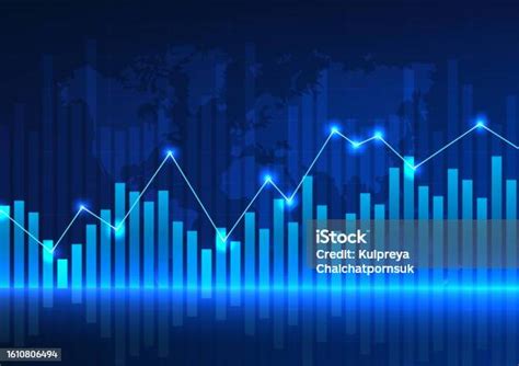 회사의 성장 이익 및 손실을 측정하는 데 사용되는 가격 차트가 있는 기술 배경 벡터 그림 파란색 선 그래프 세계 지도 뒤에 있는 막대 그래프 개념에 대한 스톡 벡터 아트 및