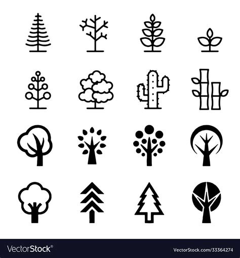 Tree Icon Set Black And White Color Trees Vector Image