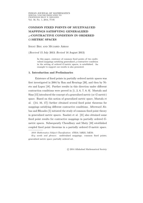 Pdf Common Fixed Points Of Multivalued Mappings Satisfying Generalized φ Contractive Condition