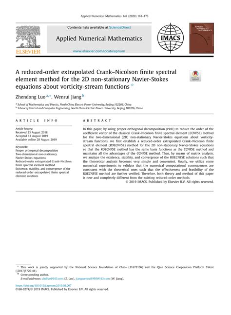 Pdf A Reduced Order Extrapolated Crank Nicolson Finite Spectral Element Method For The 2d Non
