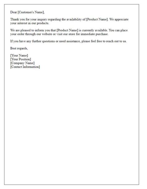 Letter Template For Confirmation Of Stock Availability Free Samples