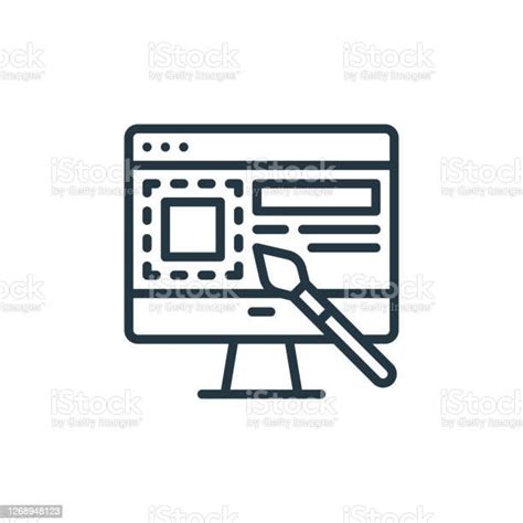 흰색 배경에서 격리된 웹 디자인 벡터 아이콘입니다 웹 사이트 디자인 및 모바일 앱 개발을 위한 개요 씬 라인 웹 디자인 아이콘 얇은 선 웹 디자인 개요 아이콘 벡터