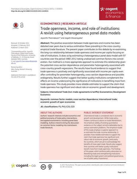 Pdf Trade Openness Income And Role Of Institutions A Revisit Using