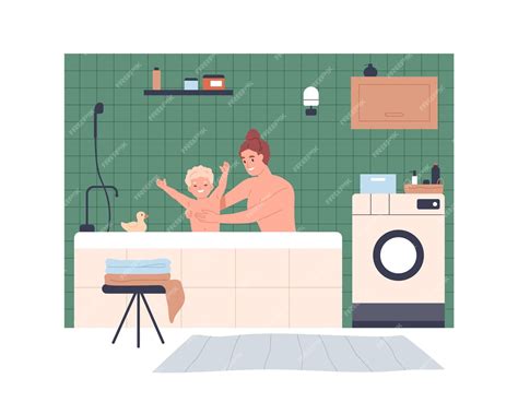 Mãe E Filho Tomando Banho No Banheiro De Casa Feliz Mãe E Menino Na