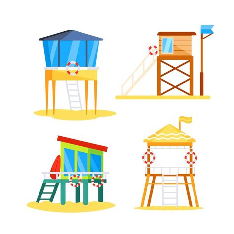 Lifeguard Tower Set Lifequarder Construction Station Beach Building