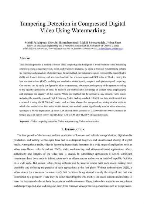 Pdf Tampering Detection In Compressed Digital Video Using Shervin