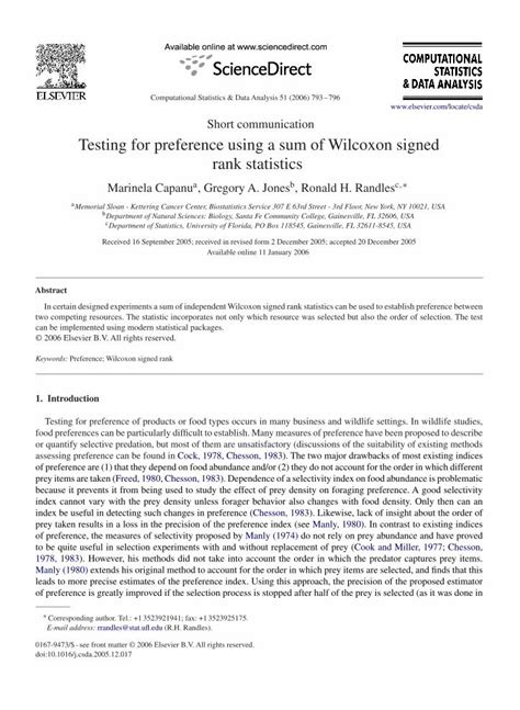Pdf Testing For Preference Using A Sum Of Wilcoxon Signed Rank
