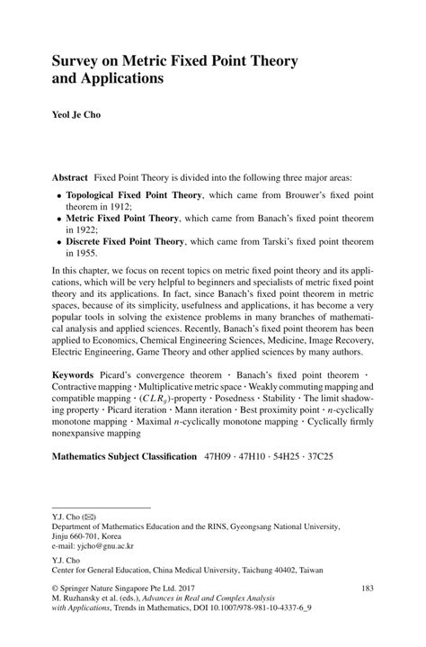 PDF Survey On Metric Fixed Point Theory And Applications