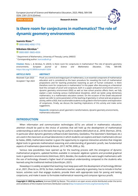 Pdf Is There Room For Conjectures In Mathematics The Role Of Dynamic Geometry Environments