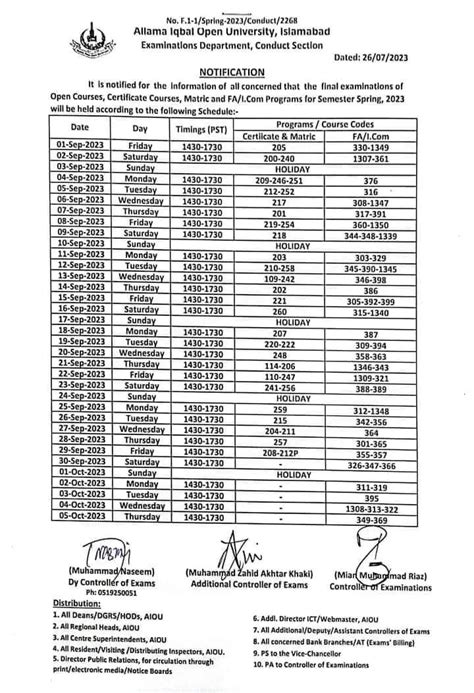 Aiou Final Exams Date Sheet Semester Spring 2023 • Galaxy World
