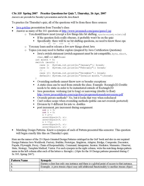 Object Oriented Programming And Design Practice Quiz 7 C Sc 335 Docsity
