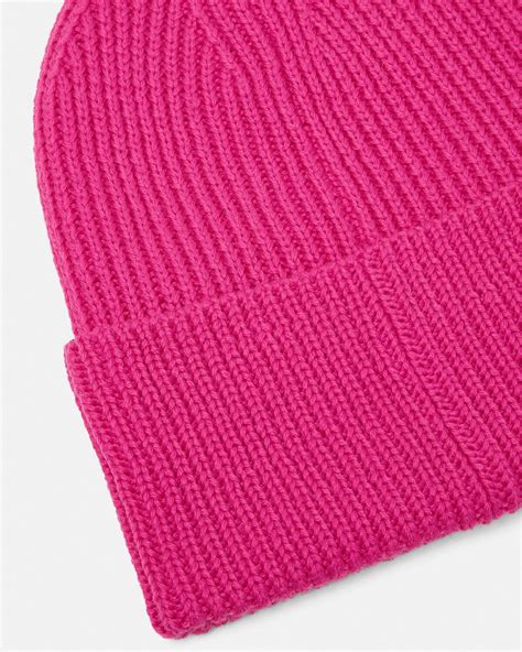 Safety Pin Ribbed Knit Beanie Pink Versace Gb