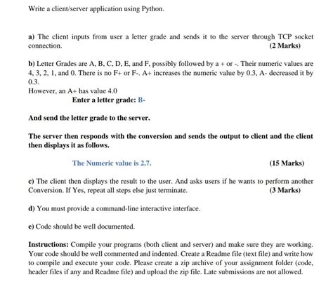 Solved Write A Client Server Application Using Python A Chegg