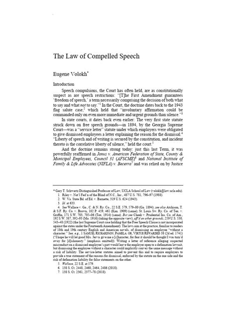 The Law Of Compelled Speech Eugene Volokh Pdf First Amendment To