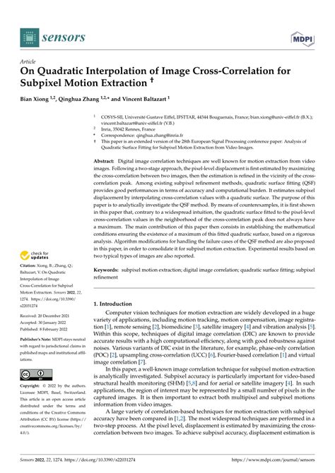 Pdf On Quadratic Interpolation Of Image Cross Correlation For