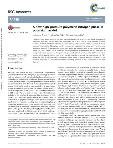 Pdf A New High Pressure Polymeric Nitrogen Phase In Potassium Azide