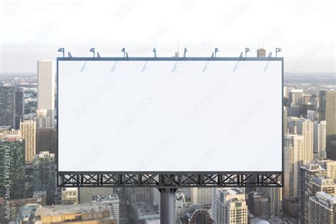 Blank White Horizontal Billboard On Skyline Background At Daytime