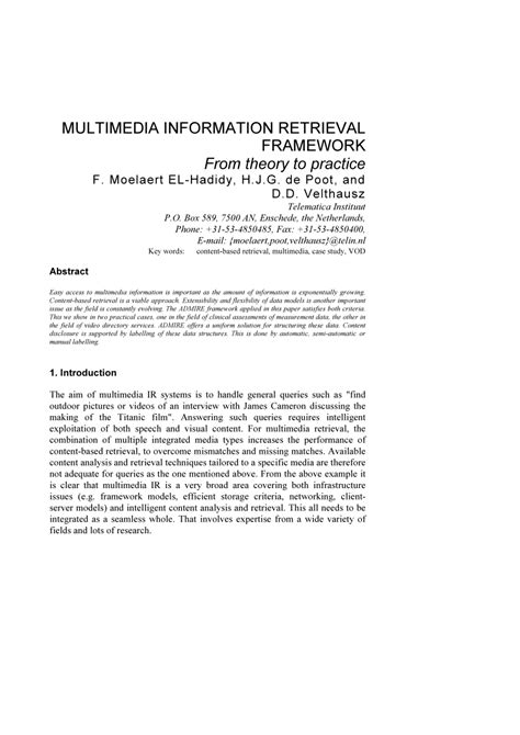 Pdf Multimedia Information Retrieval Framework From Theory To Practice