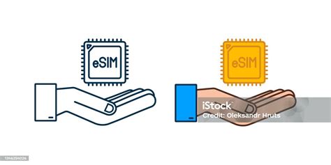 손 아이콘 기호 개념esim 임베디드 Sim 카드 새로운 칩 모바일 셀룰러 통신 기술 벡터 스톡 일러스트레이션입니다 5g에 대한 스톡 벡터 아트 및 기타 이미지 Istock