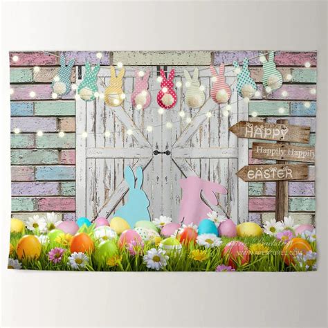 Aperturee Color Rabbit Egg Brick Wall Happy Easter Backdrop Easter Photo Backdrop Easter