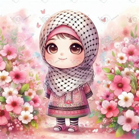 خرید و قیمت بک گراند کودکانه دختر ناز با حجاب با چفیه فلسطینی روی سر