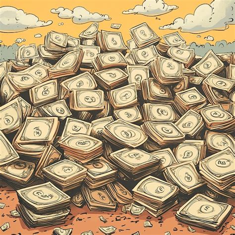 Cartoon Illustration Of Piles Of Money Fun And Playful Design Premium