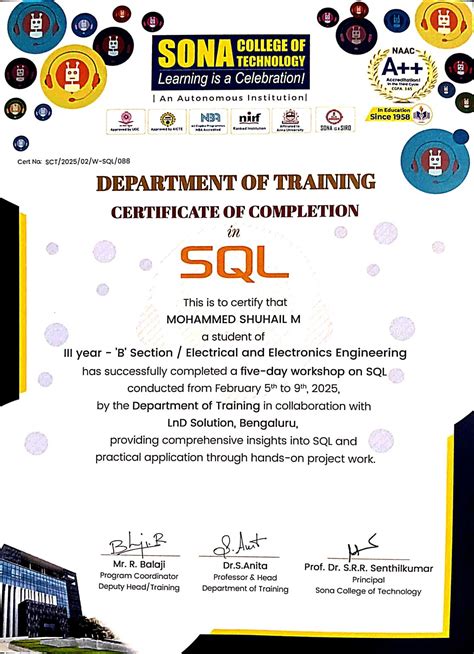 Sql Datamanagement Training Sonacollegeoftechnology Mohammed Shuhail