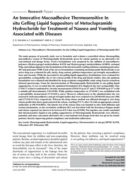 Pdf An Innovative Mucoadhesive Thermosensitive In Situ Gelling Liquid Suppository Of