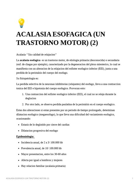 Acalasia Esofagica Un Trastorno Motor Pdf Enfermedades Y
