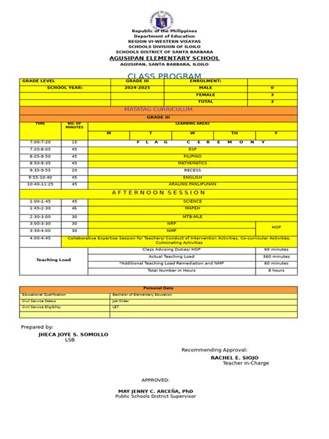 Grade 3 Class Program Pdf