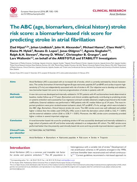 Pdf The Abc Age Biomarkers Clinical History Stroke Risk Score A
