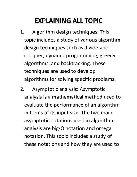 Design And Analysis Of Algorithms 6 End Explaining All Topic Algorithm Design Techniques This