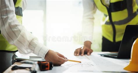 Architecture Teamwork And Hands Of Business People With Blueprint For Urban Planning Design