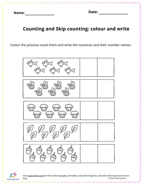 Counting And Skip Counting Color And Write Free Printable Worksheet