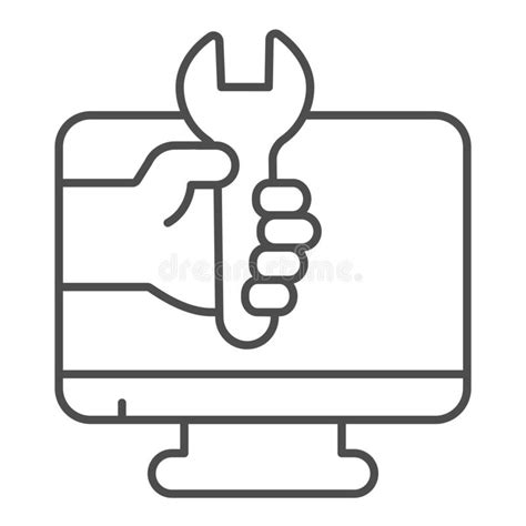 Monitor And Hand Pointer Thin Line Icon Smart Home Symbol Remote Delivery Of Goods Vector Sign