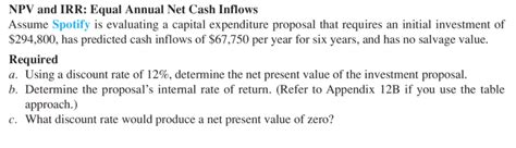 Solved Npv And Irr Equal Annual Net Cash Inflows Assume