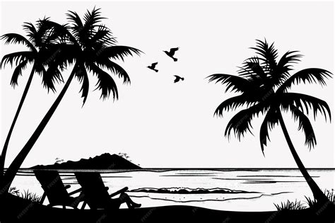 Tropical Beach Silhouette Scene Premium Ai Generated Vector