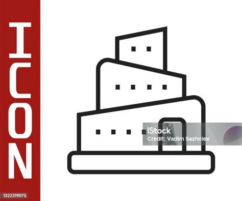 흰색 배경에 고립 된 검은 줄 바벨 타워 성경 이야기 아이콘 벡터 0명에 대한 스톡 벡터 아트 및 기타 이미지 0명 개념