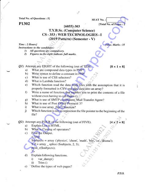 bsc computer science cs semester 5 2023 april web technologies i 2019 pattern pdf