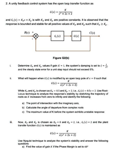 Solved 2 A Unity Feedback Control System Has The Open Loop Transfer Function As K2 52s 2