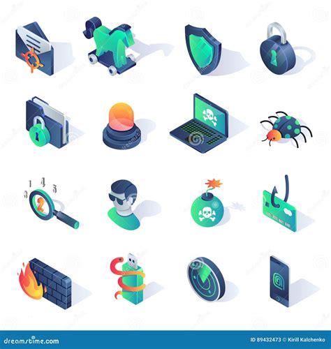Cyber Security Isometric Flat Icons Vector Illustration Stock Vector Illustration Of Protect