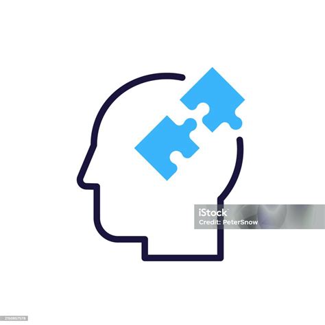 두 개의 퍼즐 조각이 연결된 머리 얼굴 프로필 벡터 그래픽 디자인 요소 기호 에 대 한 창의성 자폐증 문제 해결 솔루션 옆모습에 대한 스톡 벡터 아트 및 기타 이미지