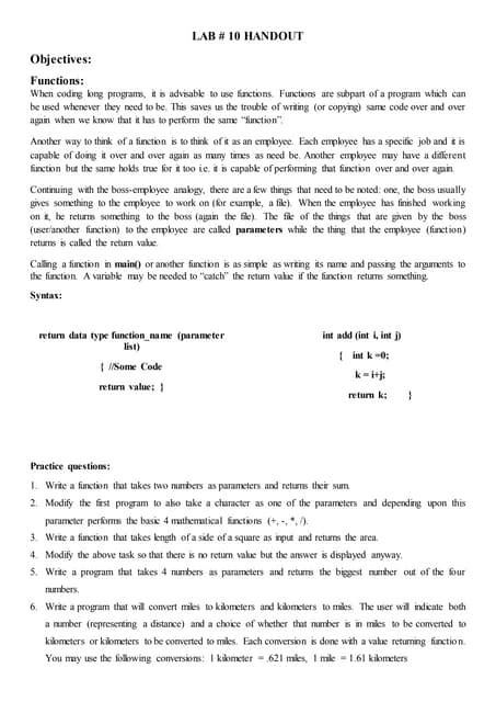 Handout 3 Functions C Pdf