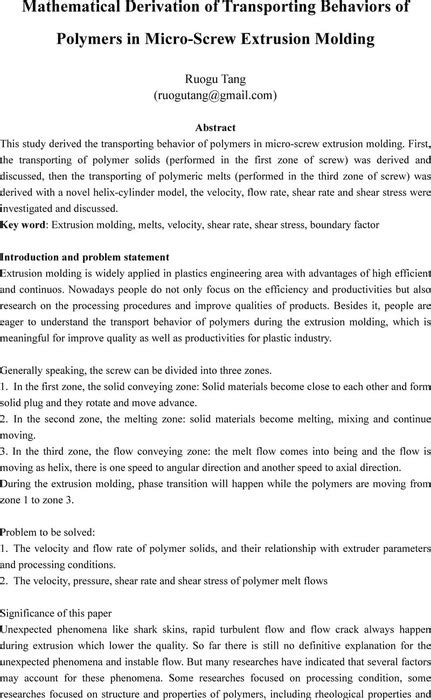 Mathematical Derivation Of Transporting Behaviors Of Polymers In Micro