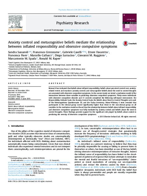 Pdf Anxiety Control And Metacognitive Beliefs Mediate The Relationship Between Inflated