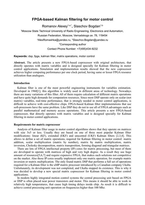 pdf fpga based kalman filtering for motor control